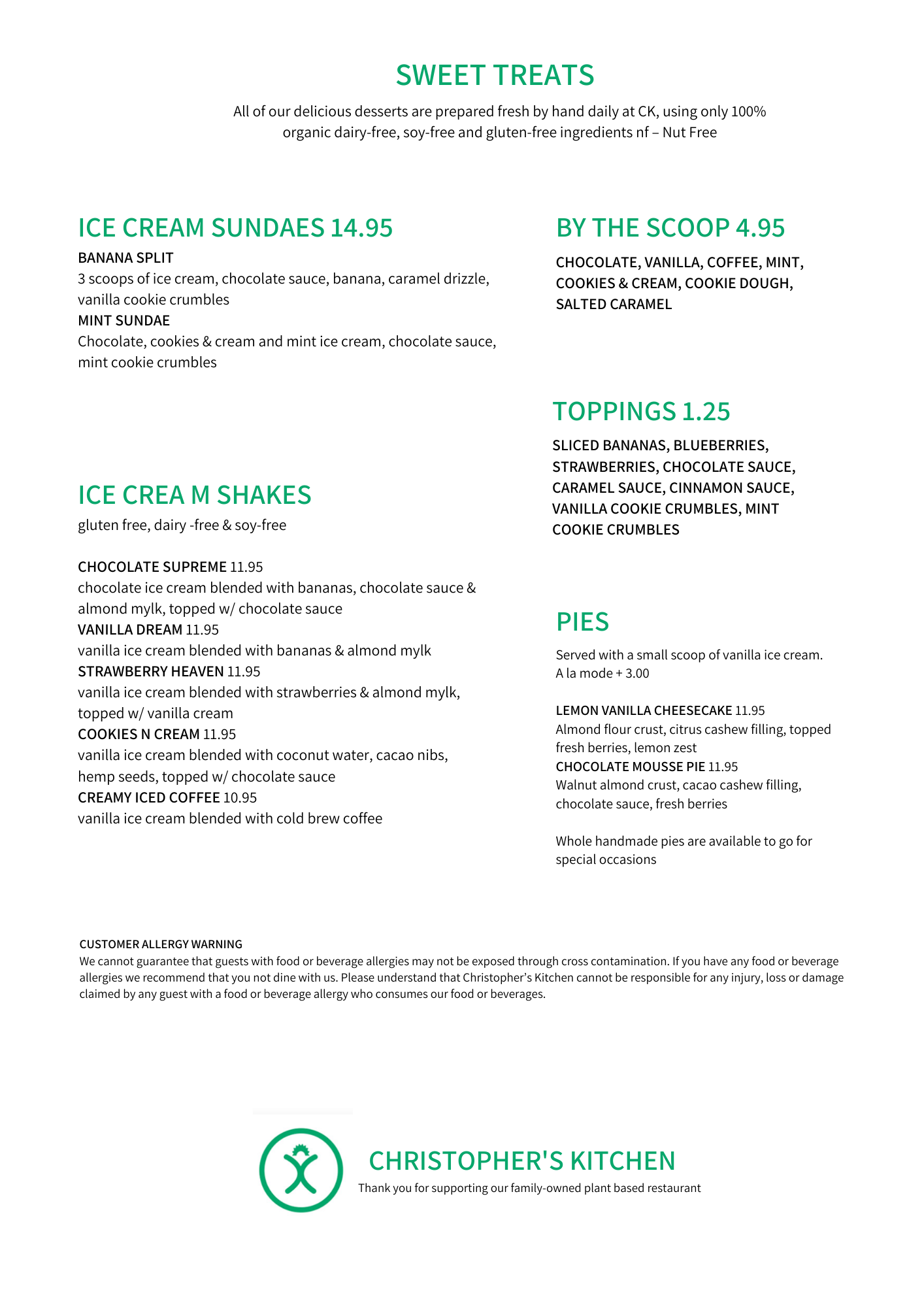 Our Organic Plant-Based Menu | Christopher's Kitchen