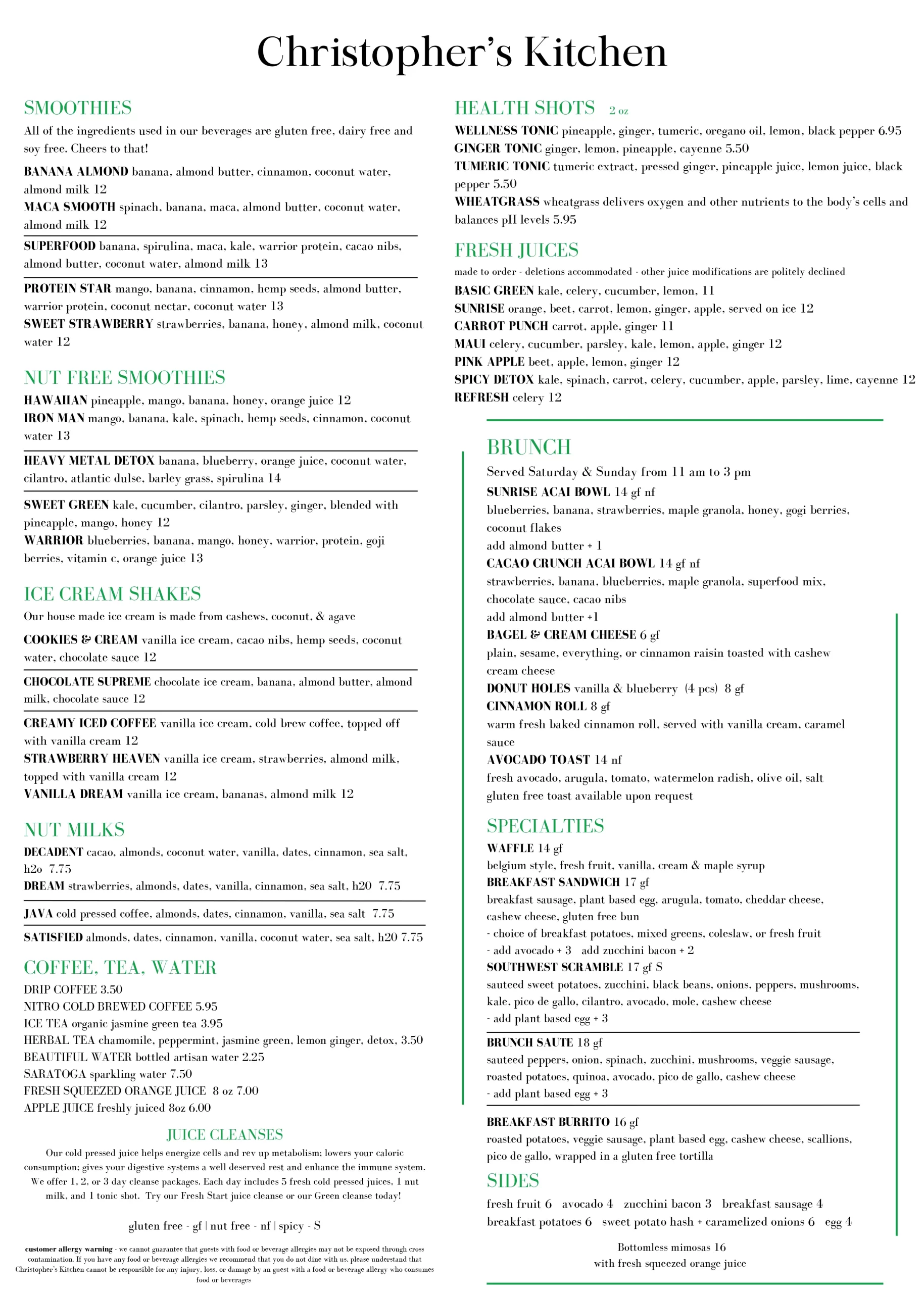 Menu – Christophers Kitchen