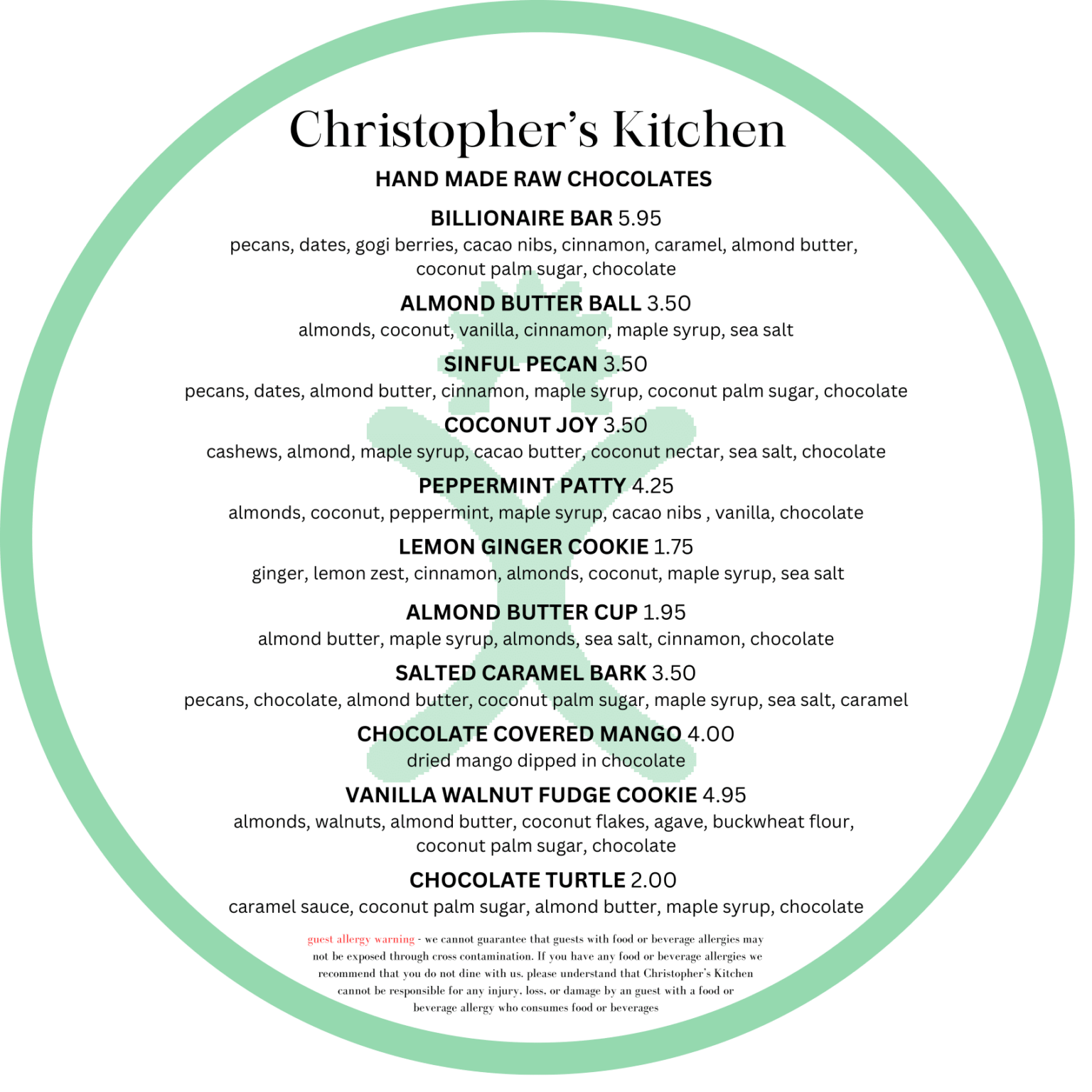 Menu – Christophers Kitchen